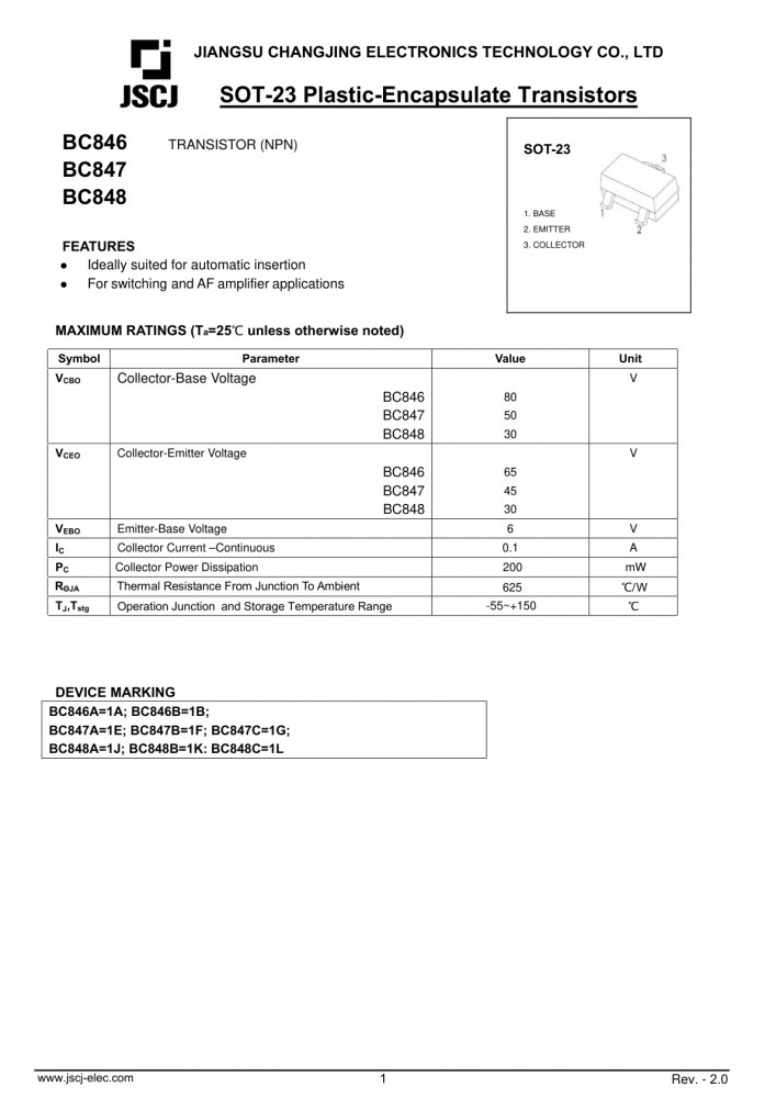 BC847 datasheet page 1