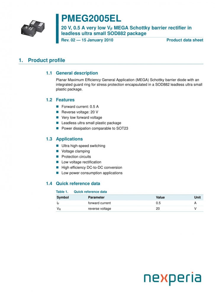 PMEG2005EL datasheet page 1