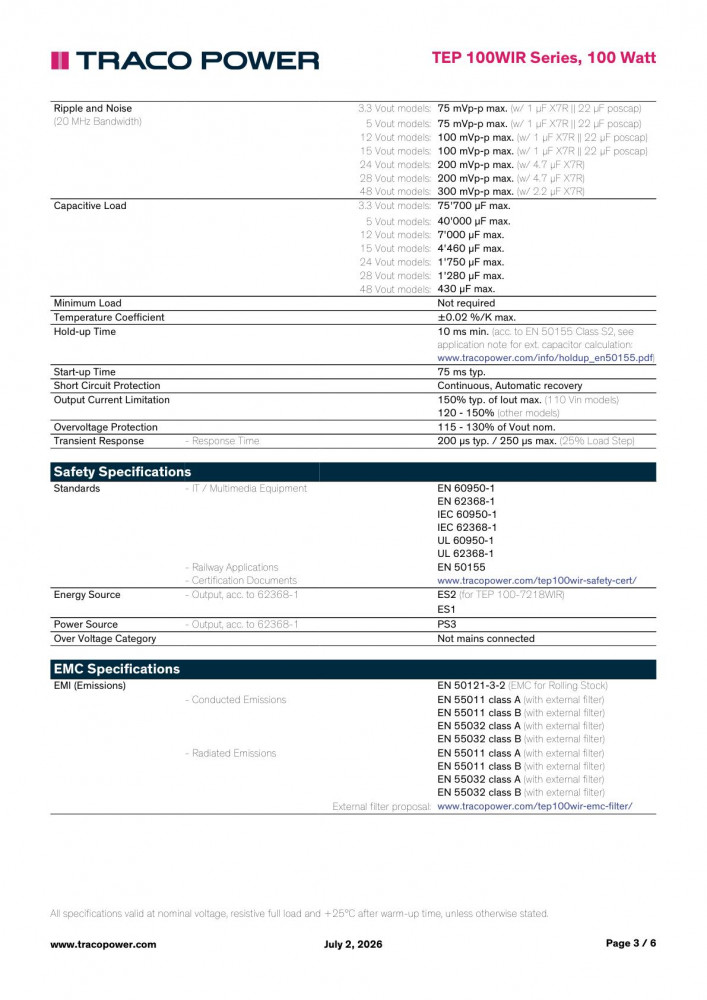 TEP 100WIR technical document, page 3