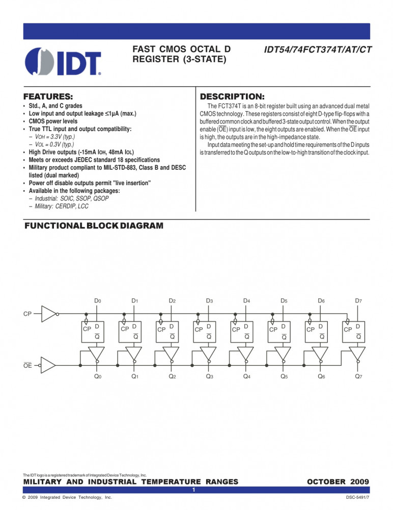 54FCT374ATLB datasheet page 1