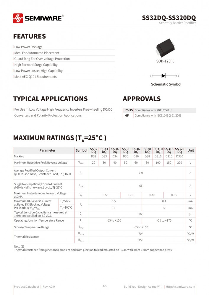 SS32DQ datasheet page 1