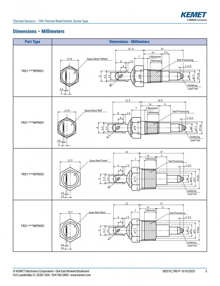 KEMET TRS thermal reed switch datasheet page 5