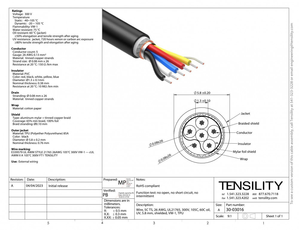 Tensility 30-03016 cable specification drawing
