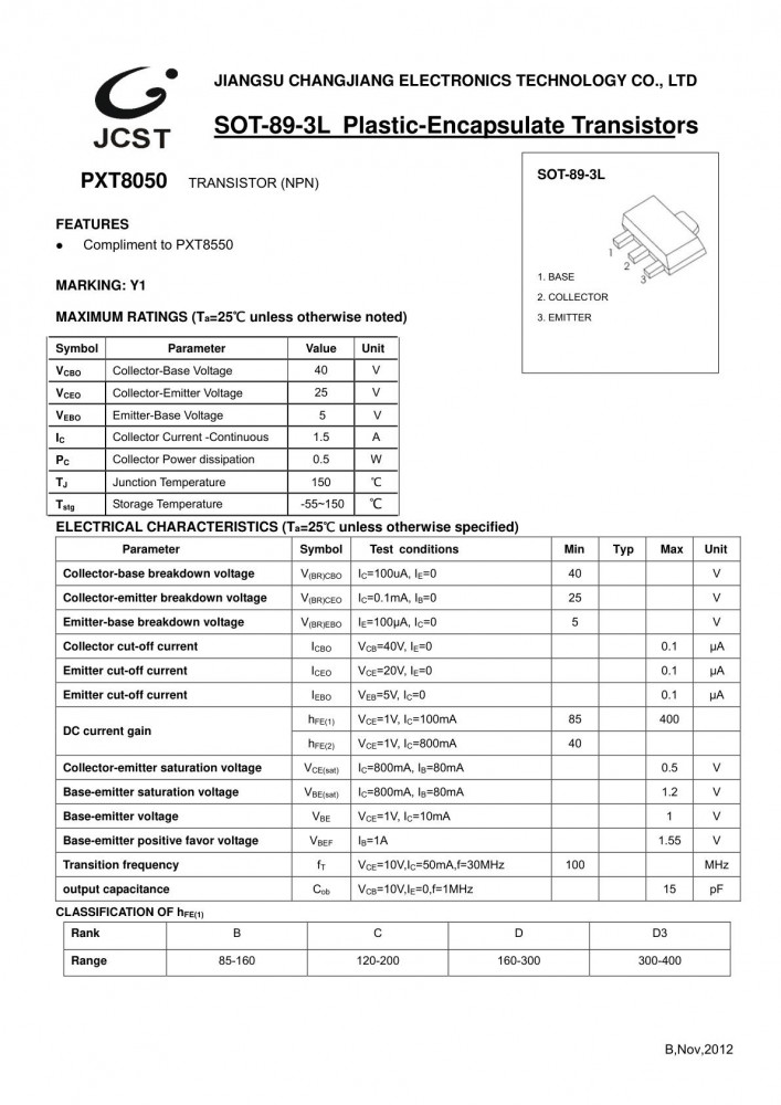 PXT8050 datasheet page 1