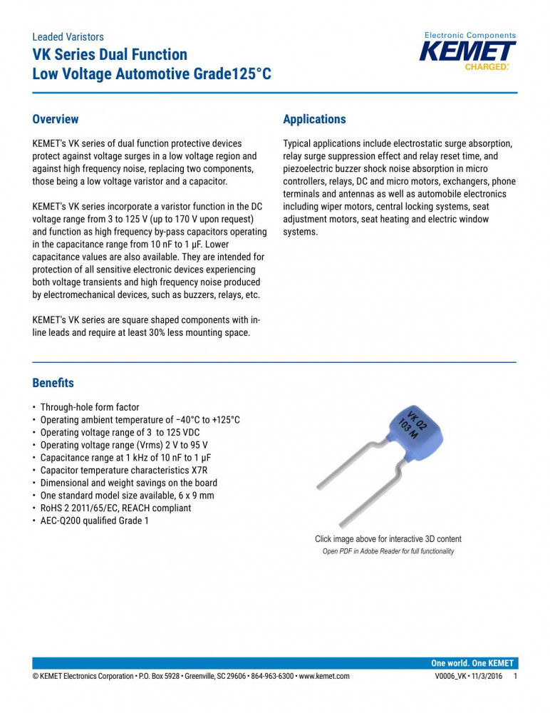 KEMET VK series datasheet page 1