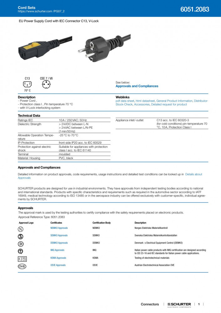 SCHURTER 6051.2083 datasheet page 1