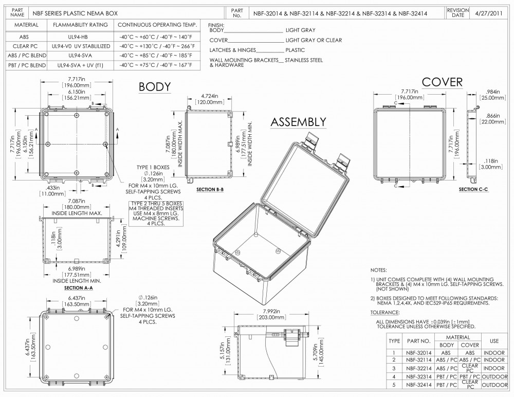 Bud Industries NBF Series enclosure technical drawing