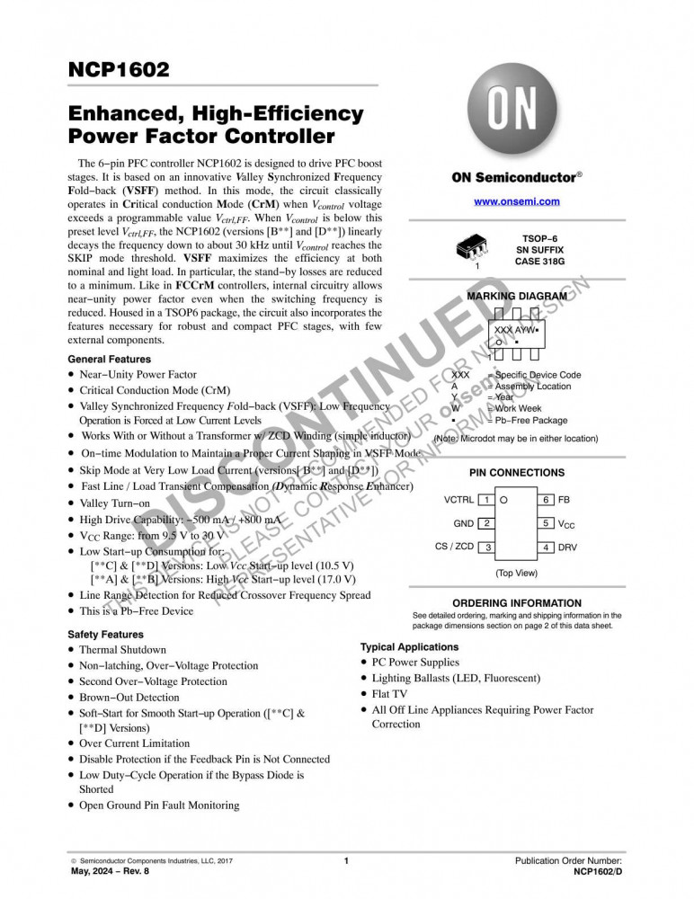 NCP1602 datasheet page 1