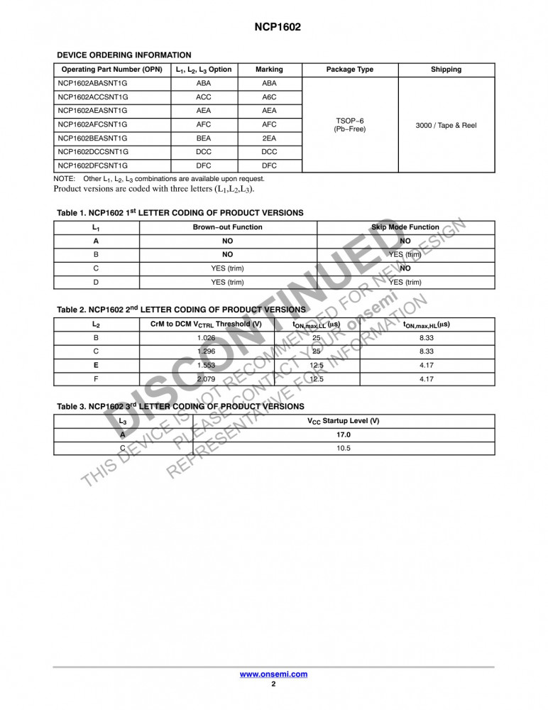 NCP1602 datasheet page 2