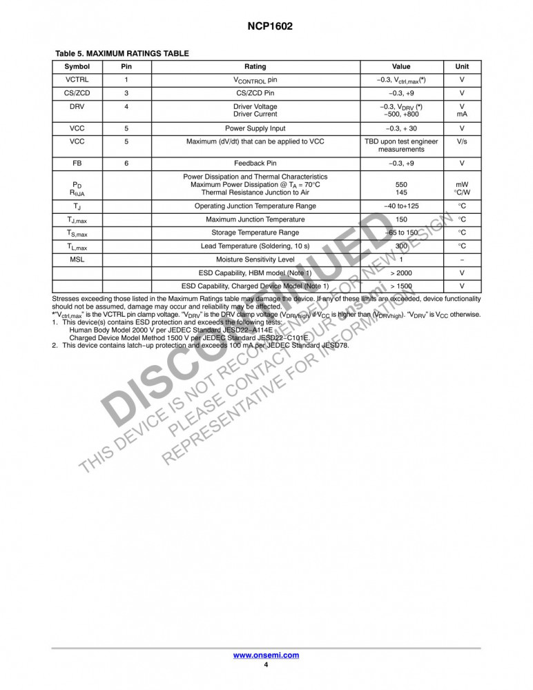 NCP1602 datasheet page 4