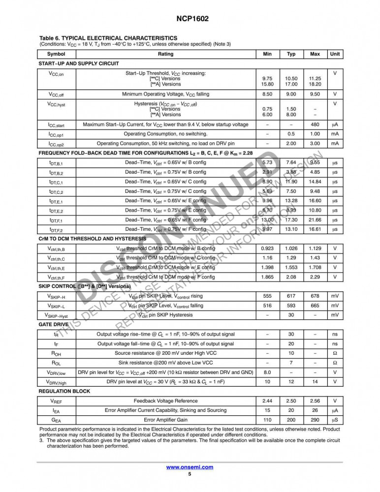 NCP1602 datasheet page 5