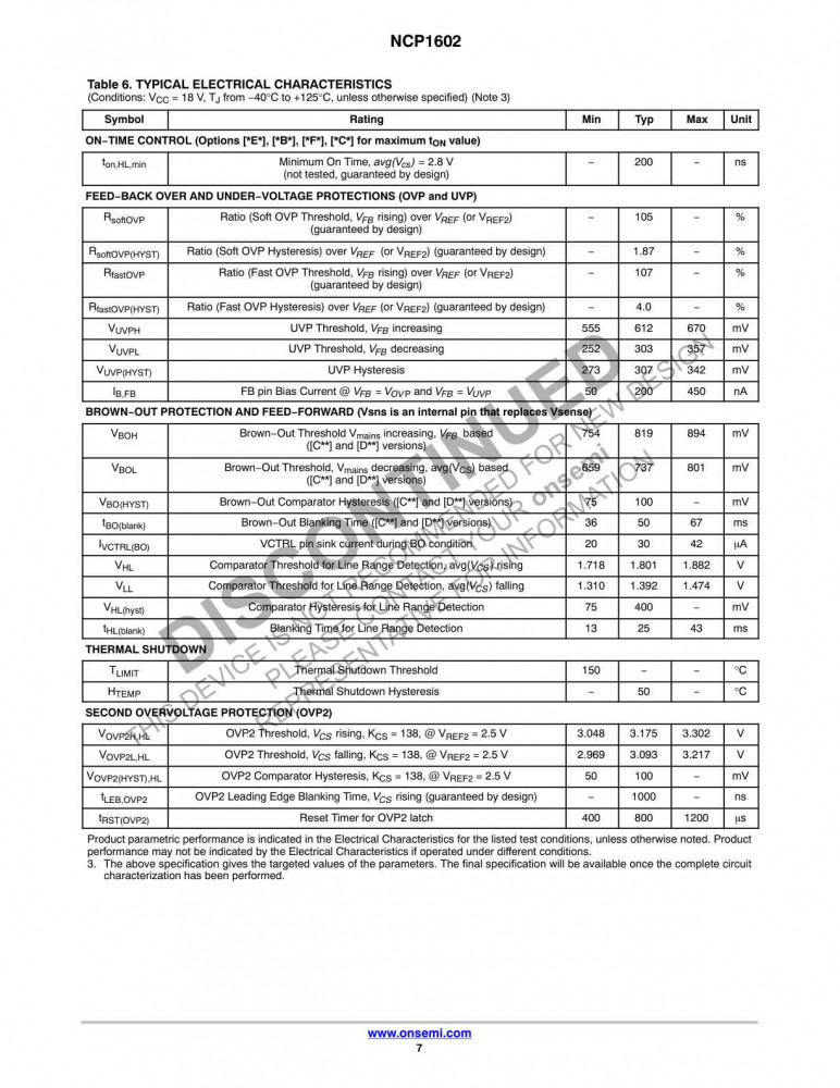 NCP1602 datasheet page 7