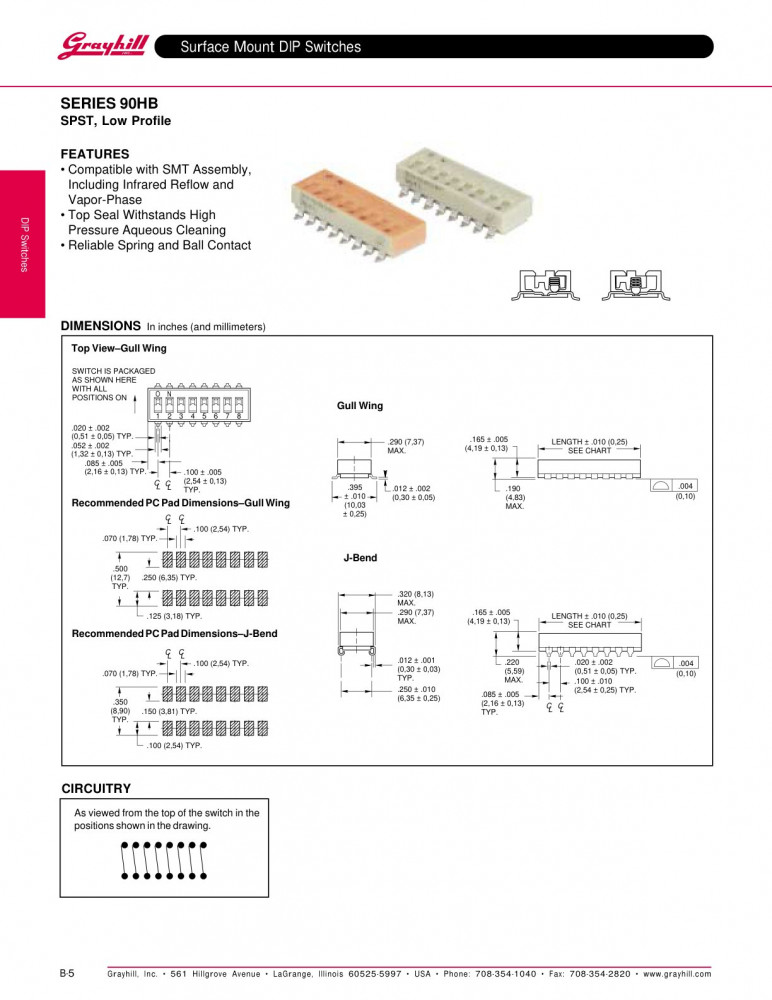 Grayhill Series 90HB technical drawing page 1
