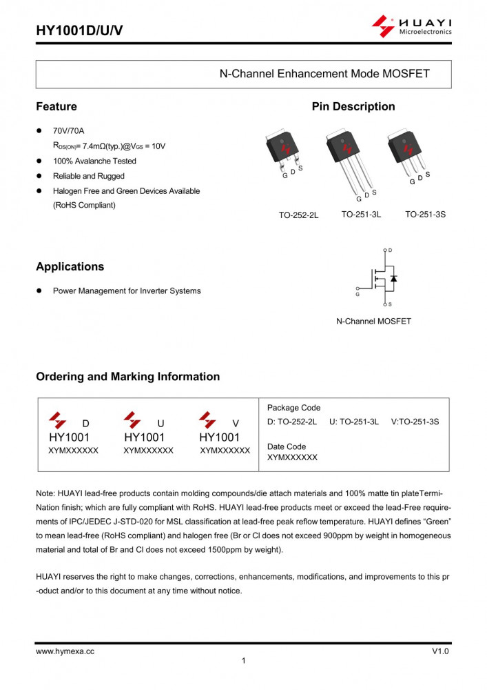 HY1001D datasheet page 1