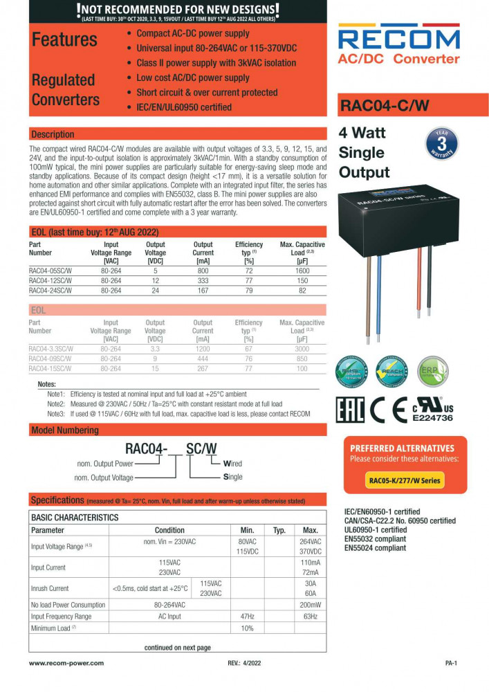 RAC04-C/W technical document page 1