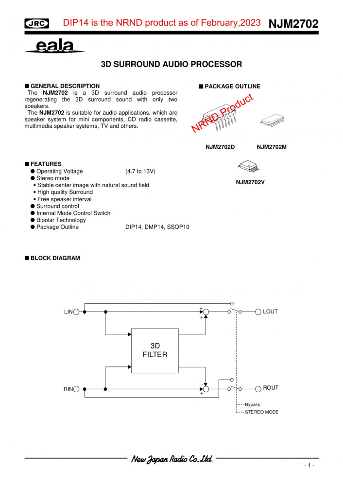 NJM2702 datasheet page 1