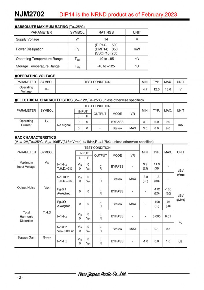 NJM2702 datasheet page 2