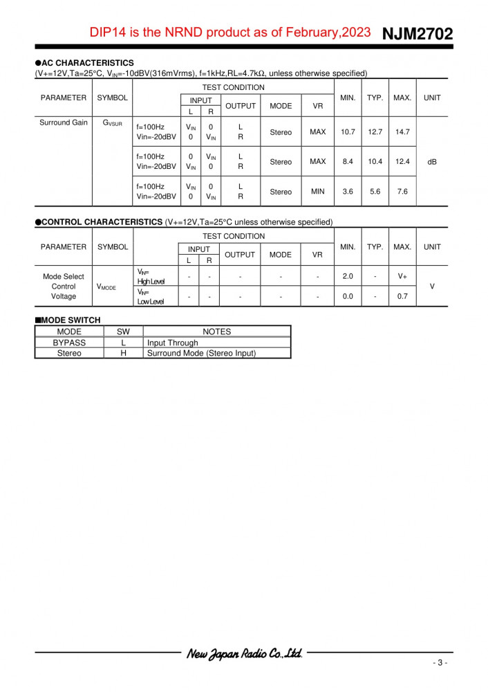 NJM2702 datasheet page 3