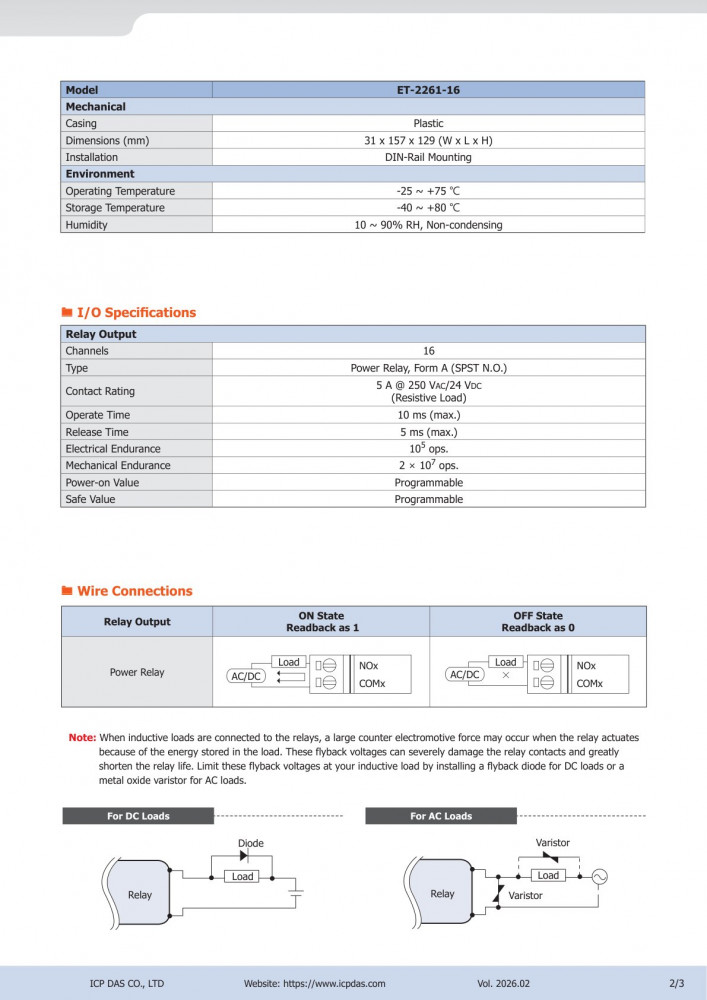 ET-2261-16 product documentation, page 2