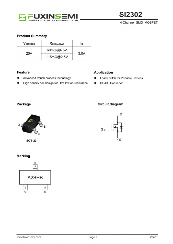 SI2302 datasheet page 1