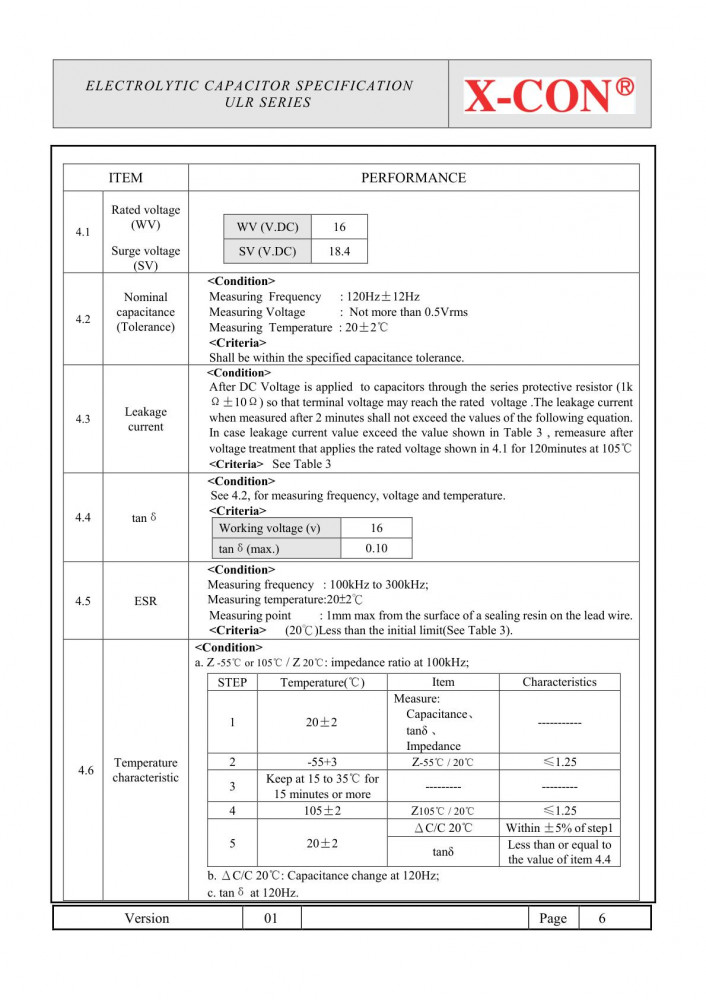 ULR specification sheet, page 7