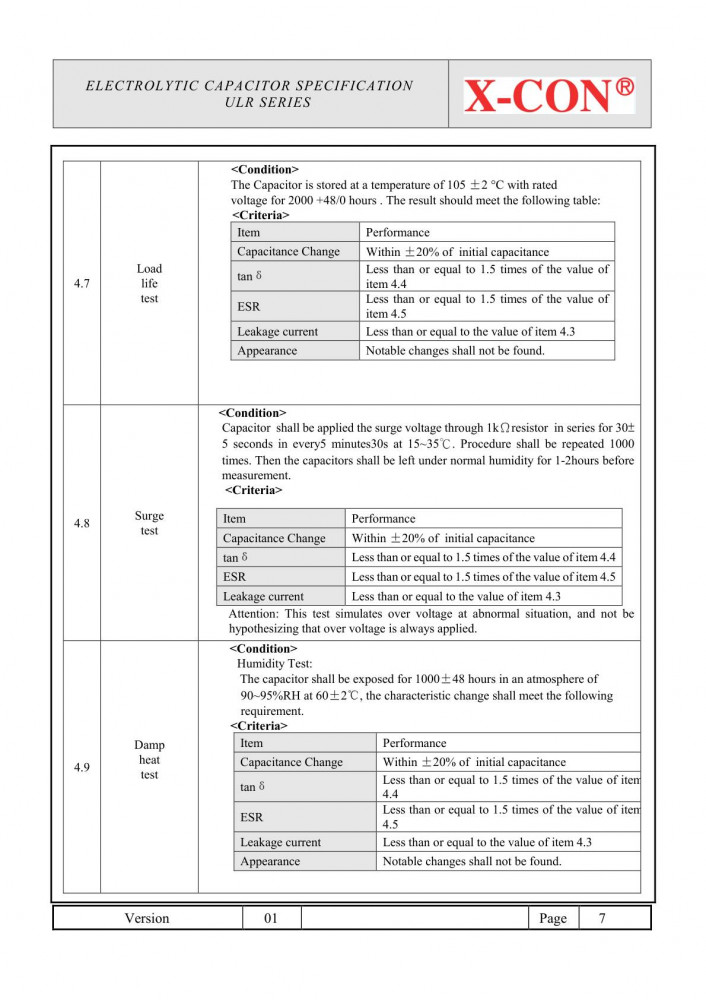 ULR specification sheet, page 8