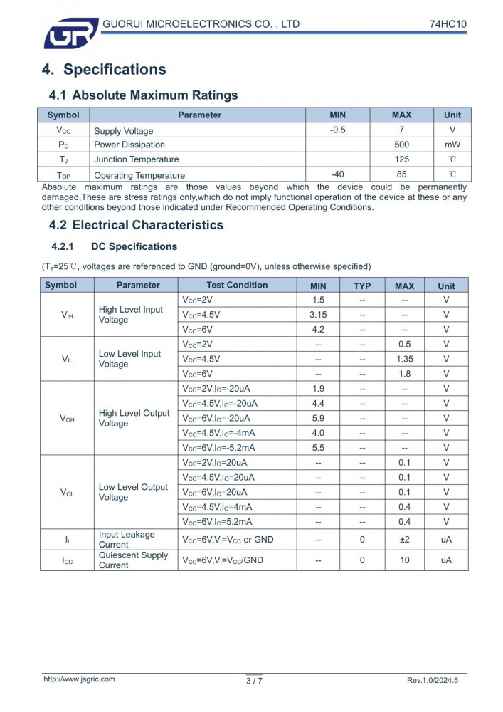 74HC10 document page 3