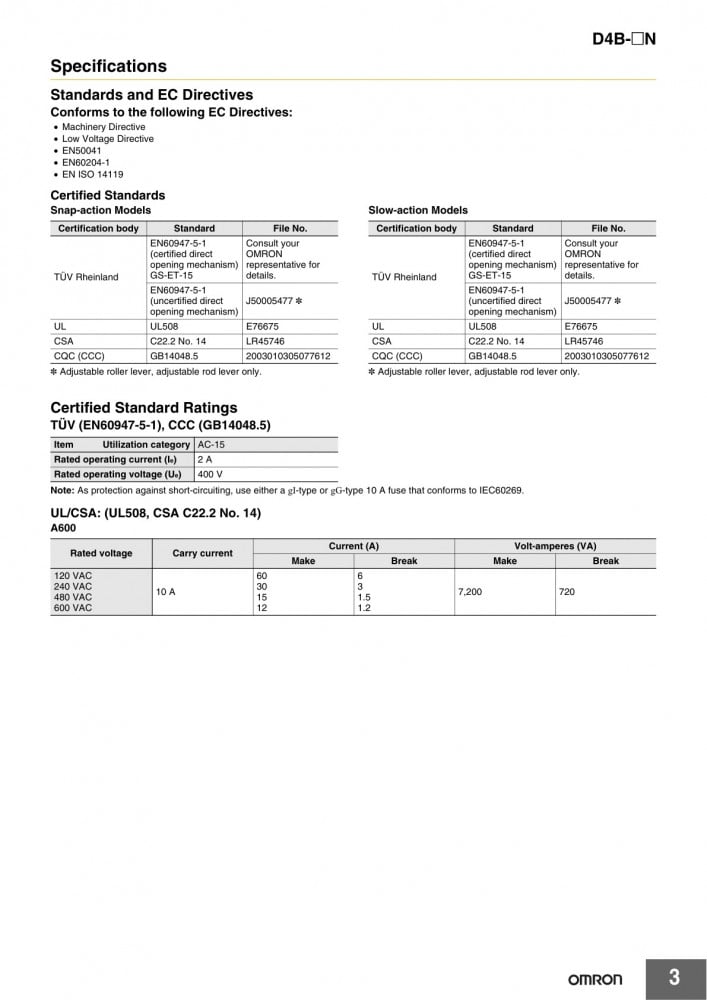 OMRON D4B series datasheet page 3