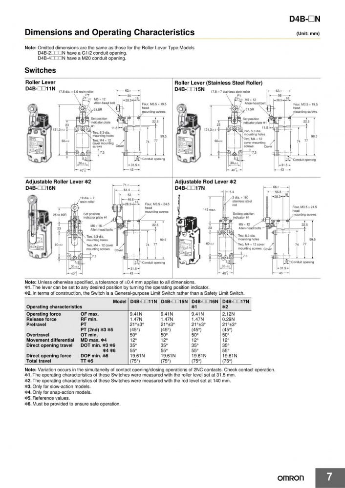 OMRON D4B series datasheet page 7