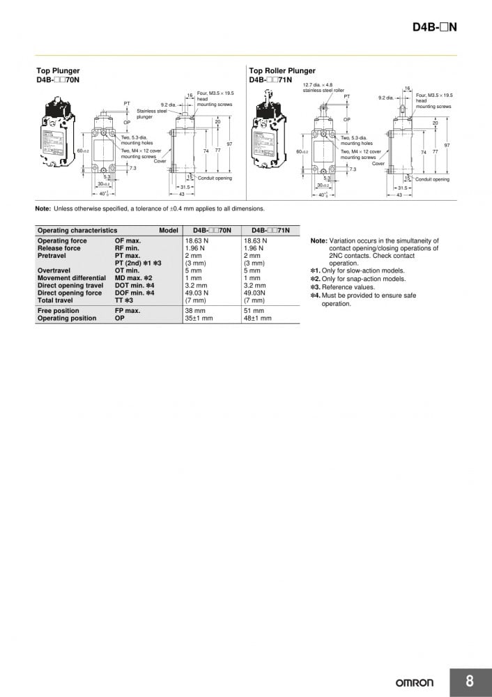 OMRON D4B series datasheet page 8