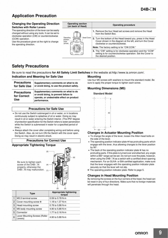 OMRON D4B series datasheet page 9