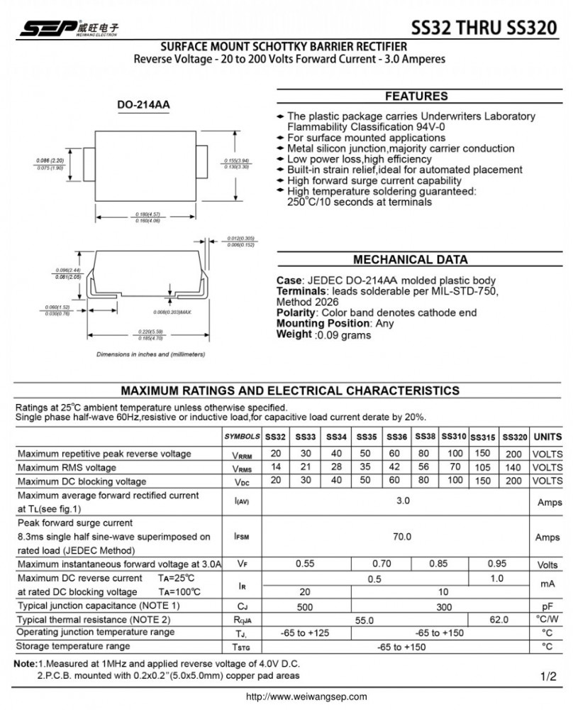SEP SS34 datasheet page 1