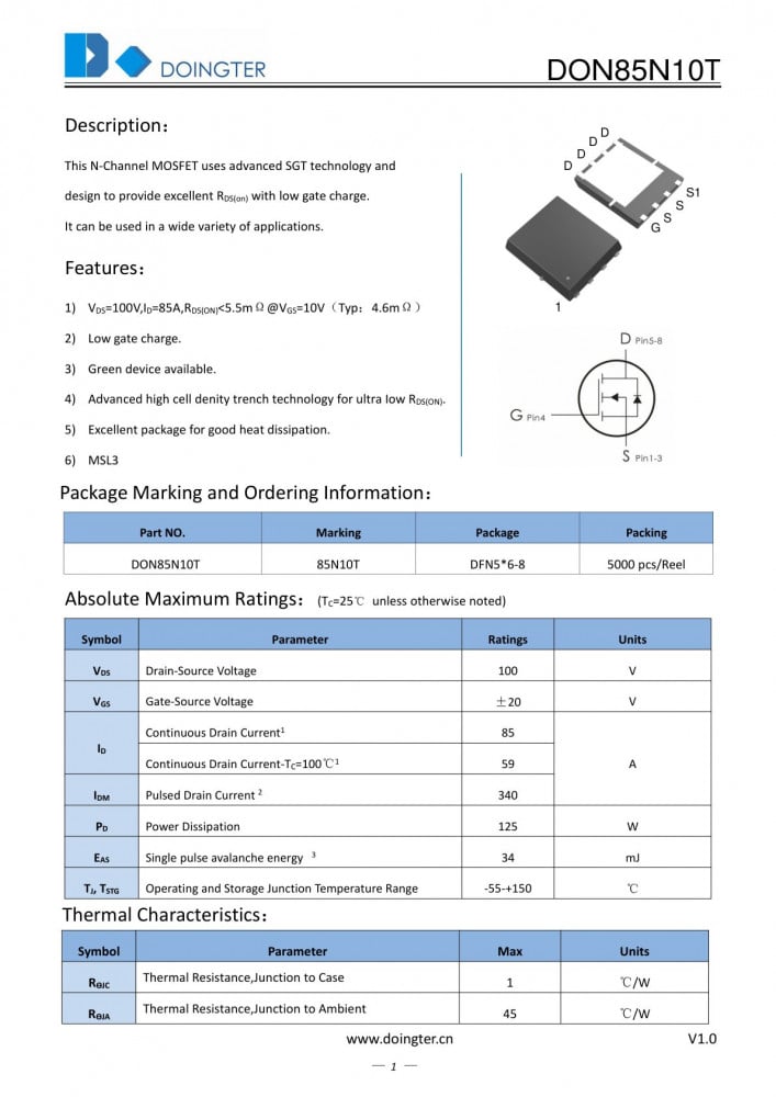 DON85N10T datasheet page 1