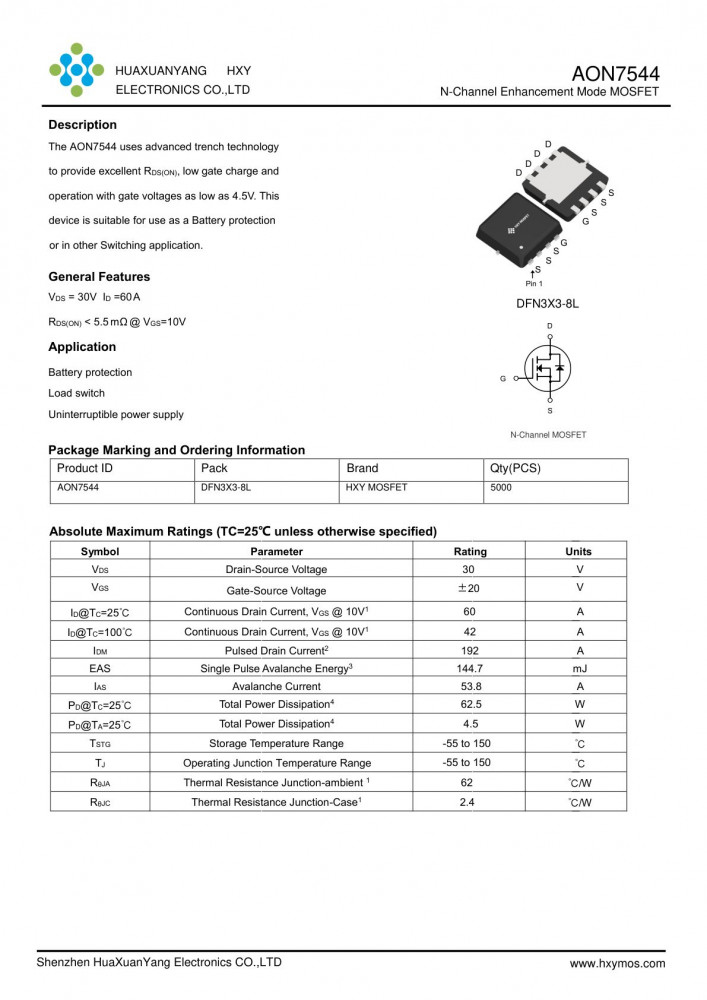 AON7544 datasheet page 1