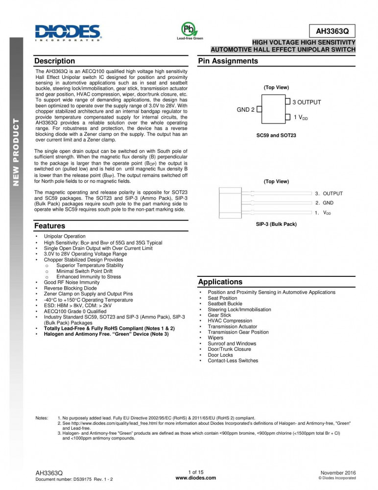 AH3363Q datasheet page 1