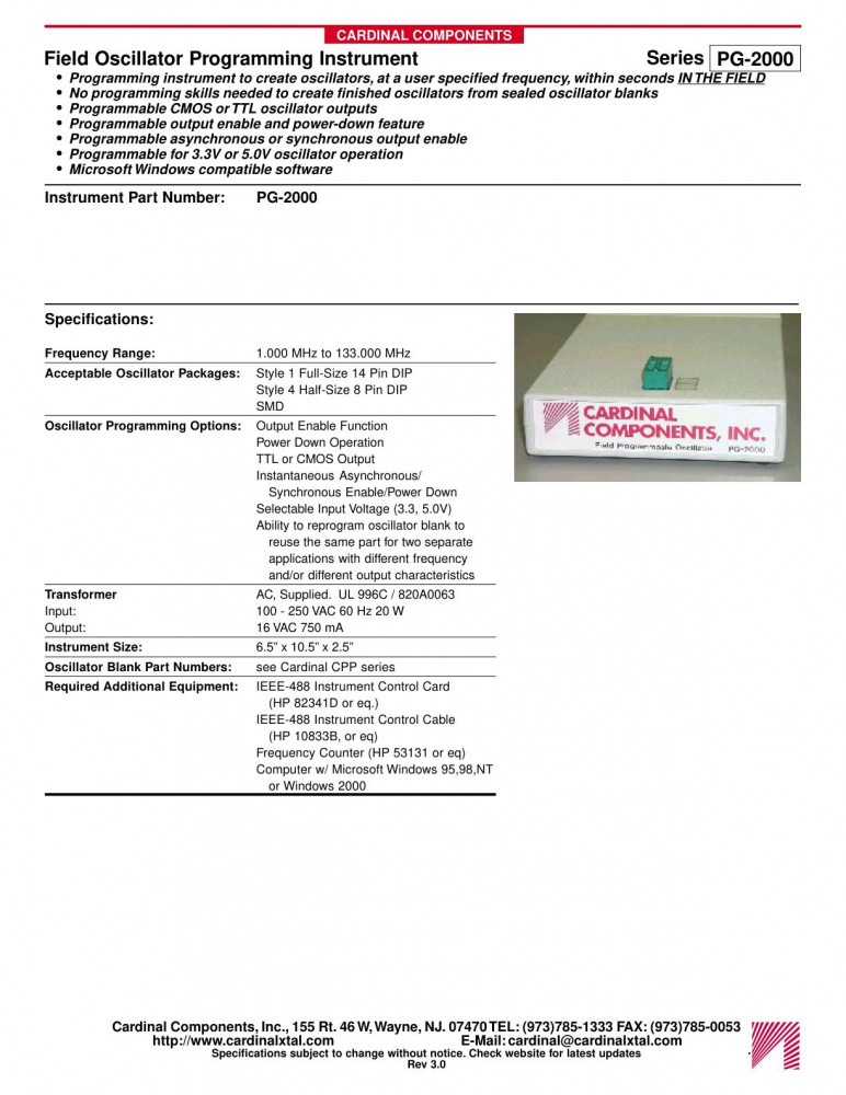 PG2000P product document image, page 1