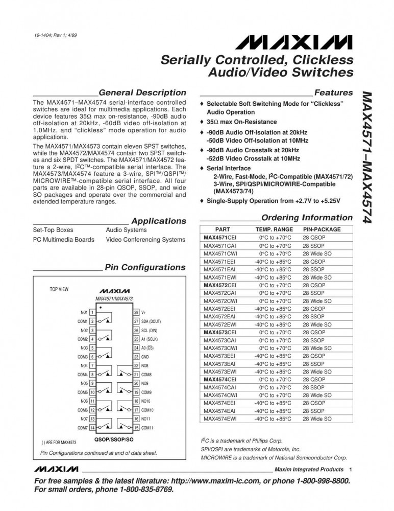 MAX4573 datasheet page 1