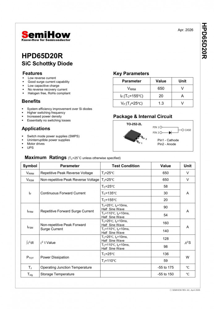 HPD65D20R technical document page 1