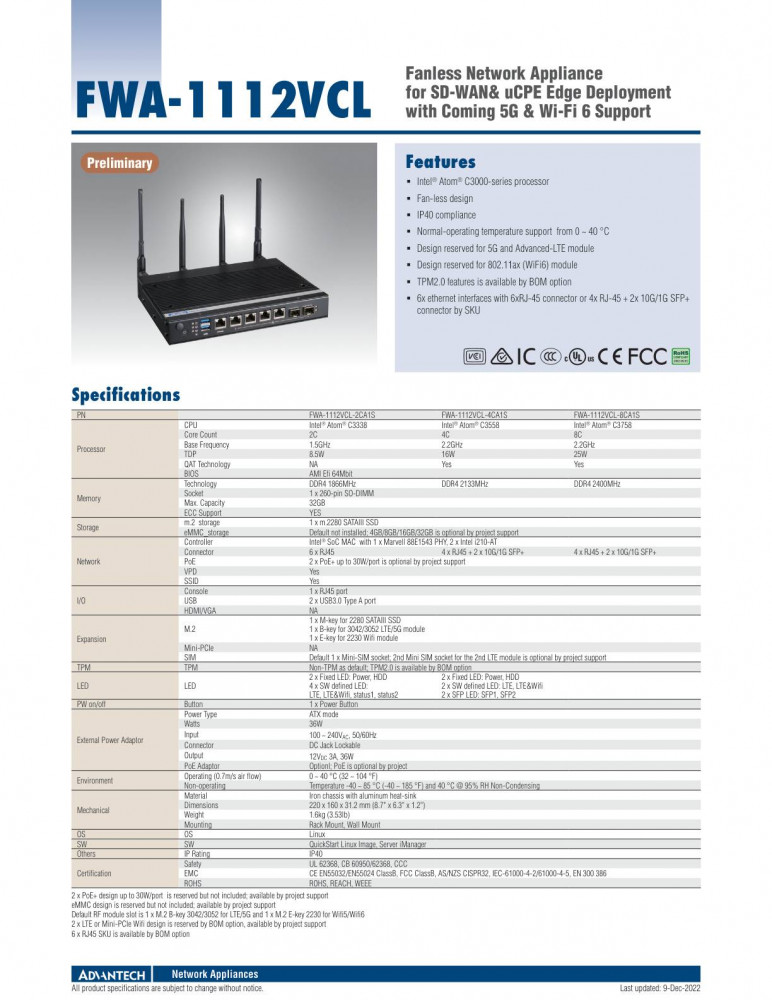 FWA-1112VCL technical document, page 1