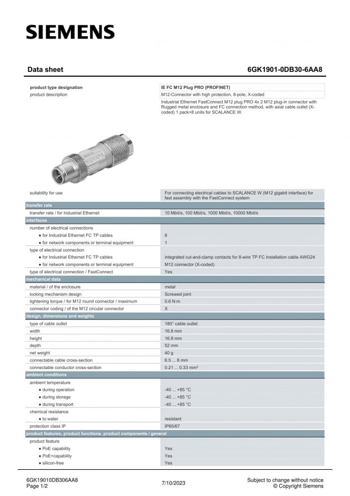 SIEMENS 6GK19010DB306AA8 document page 1