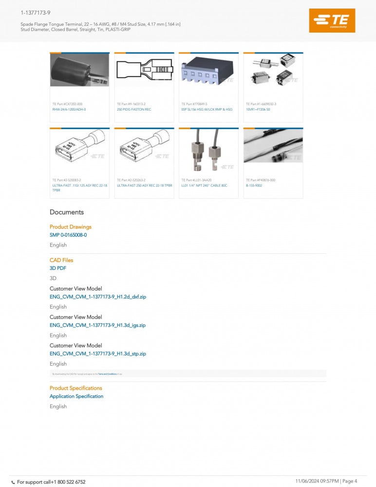 TE Connectivity product documentation page 4