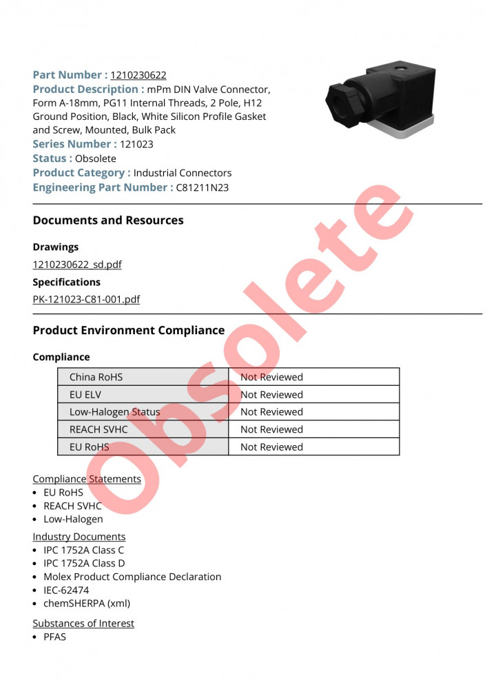 Molex DIN Valve Series C81 packaging specification page 1