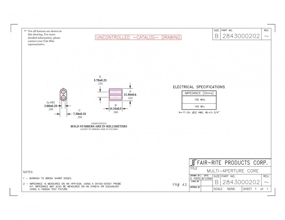 Fair-Rite 2843000202 technical drawing