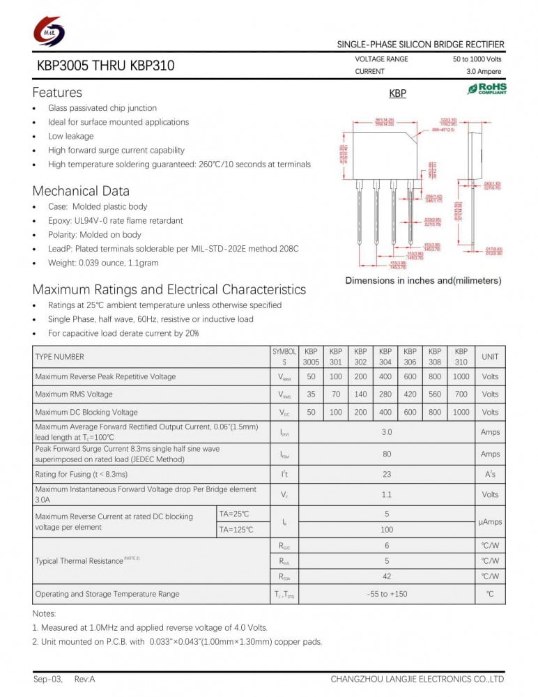 KBP310 datasheet page 1