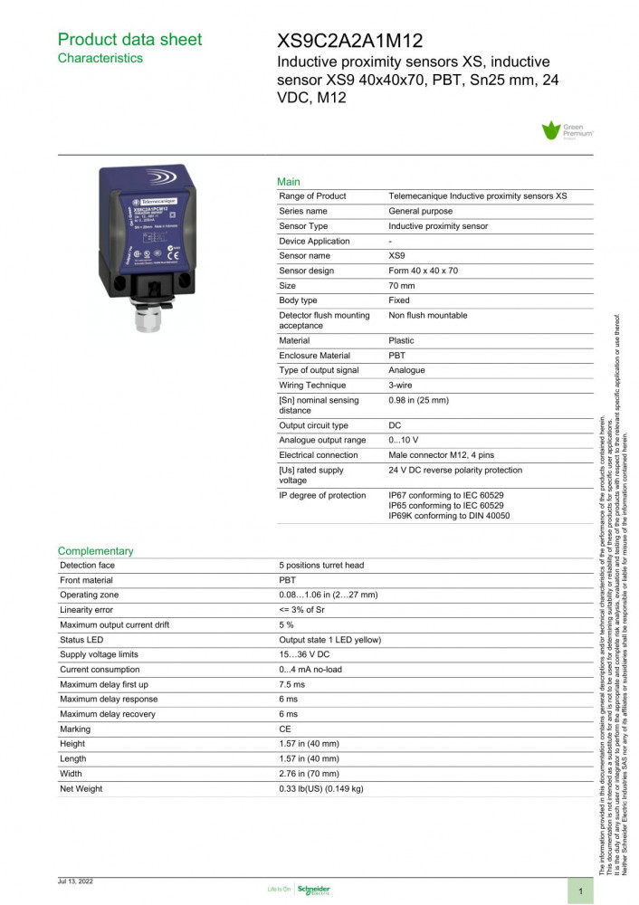 XS9C2A2A1M12 technical document page 1