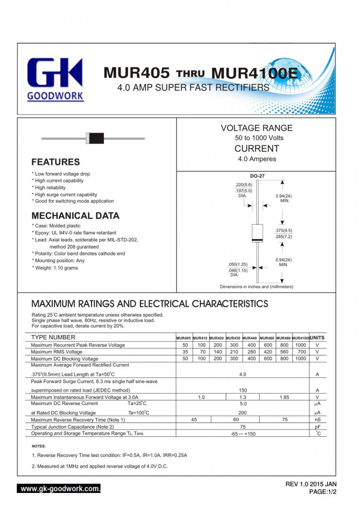 GOODWORK MUR4100E datasheet page 1