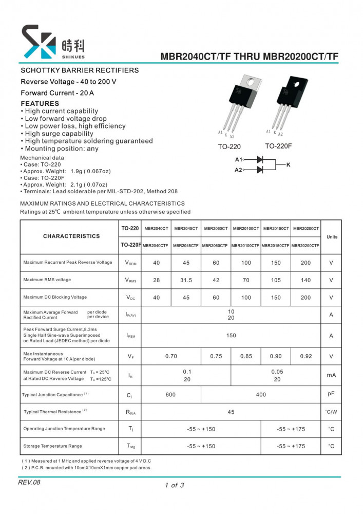 MBR20200CT datasheet page 1