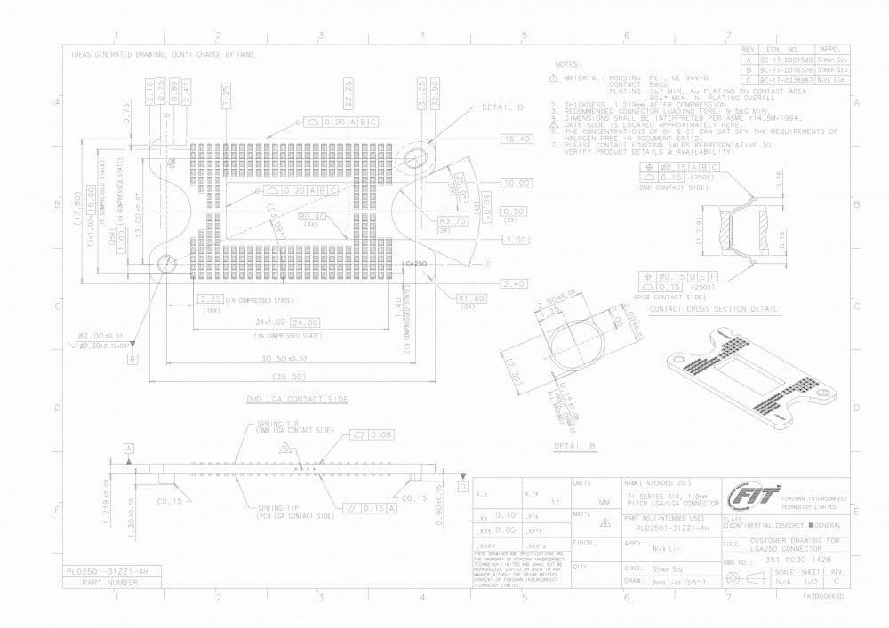 FOXCONN PL02501-31ZZ1-4H customer drawing page 1