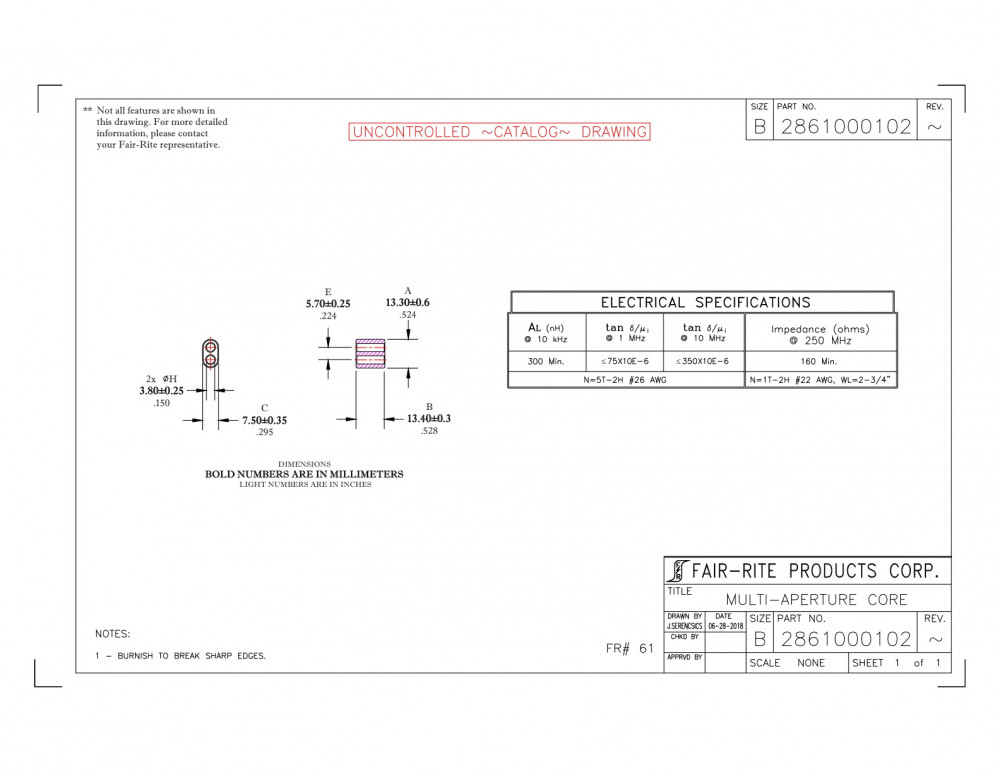 Fair-Rite 2861000102 product drawing