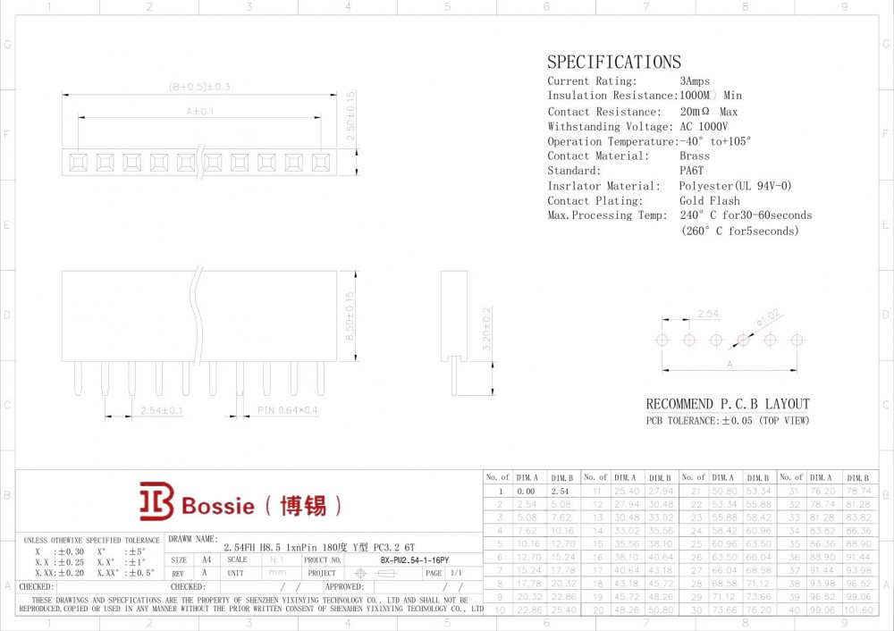 BX-PM2.54-1-16PY technical drawing page 1